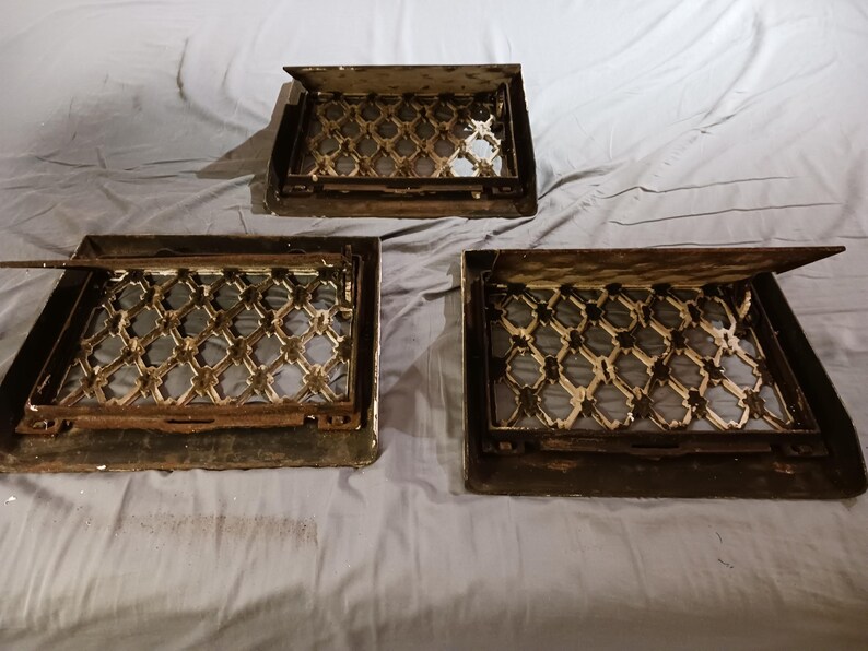 3 Matching Victorian Cast Iron Heating Registers Vents Grates 13.75 W X ...