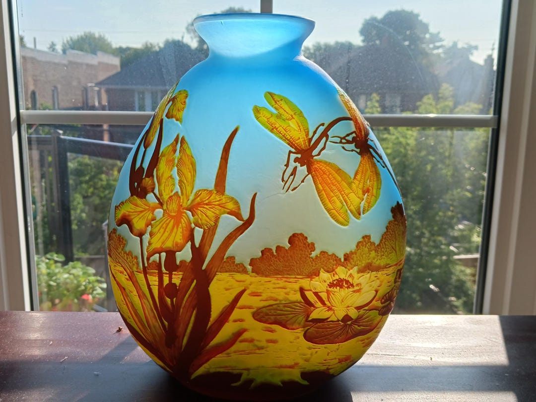 Reproduction Galle Vase W Dragonfly and Flower Design - Etsy