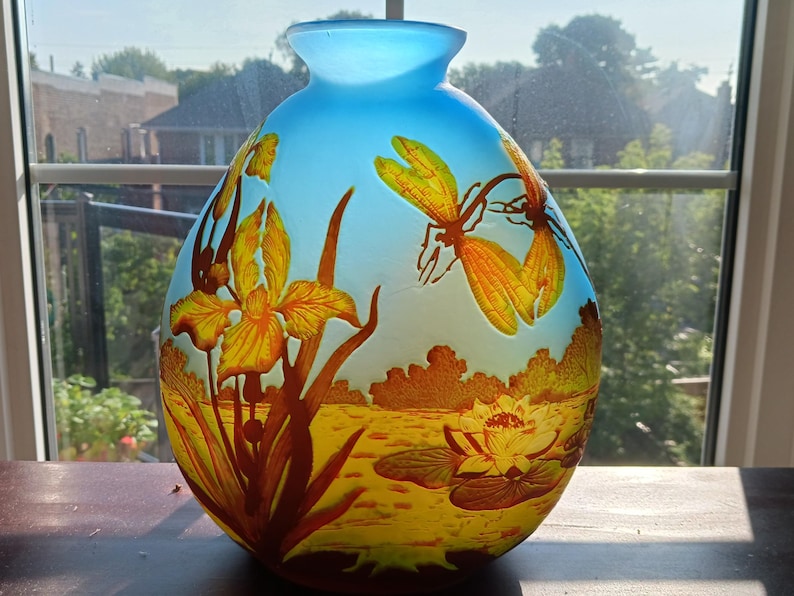 Reproduction Galle Vase W Dragonfly and Flower Design - Etsy