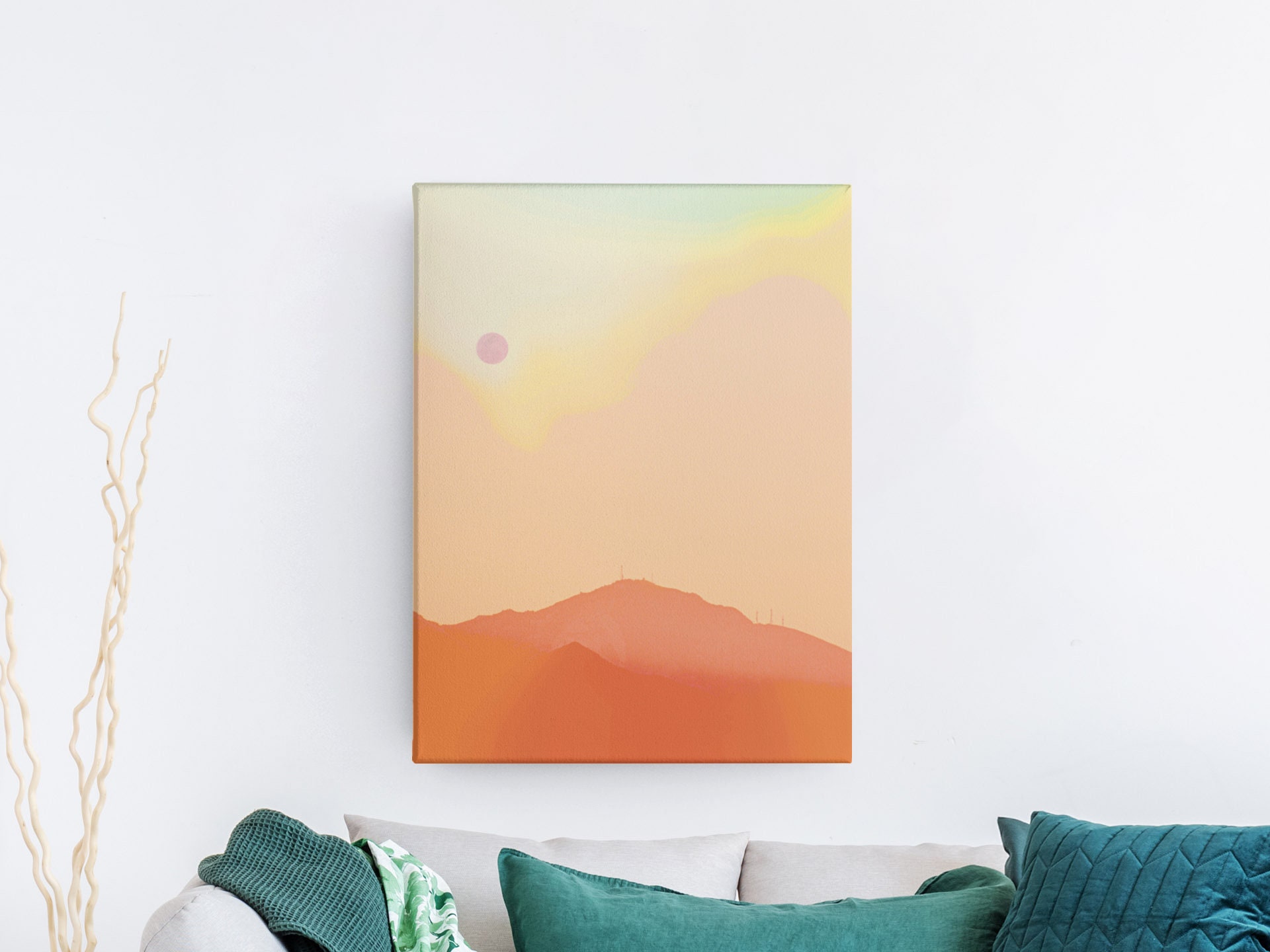 Full Moon Burnt Orange Landscape, Abstract Art Print, Location Art ...
