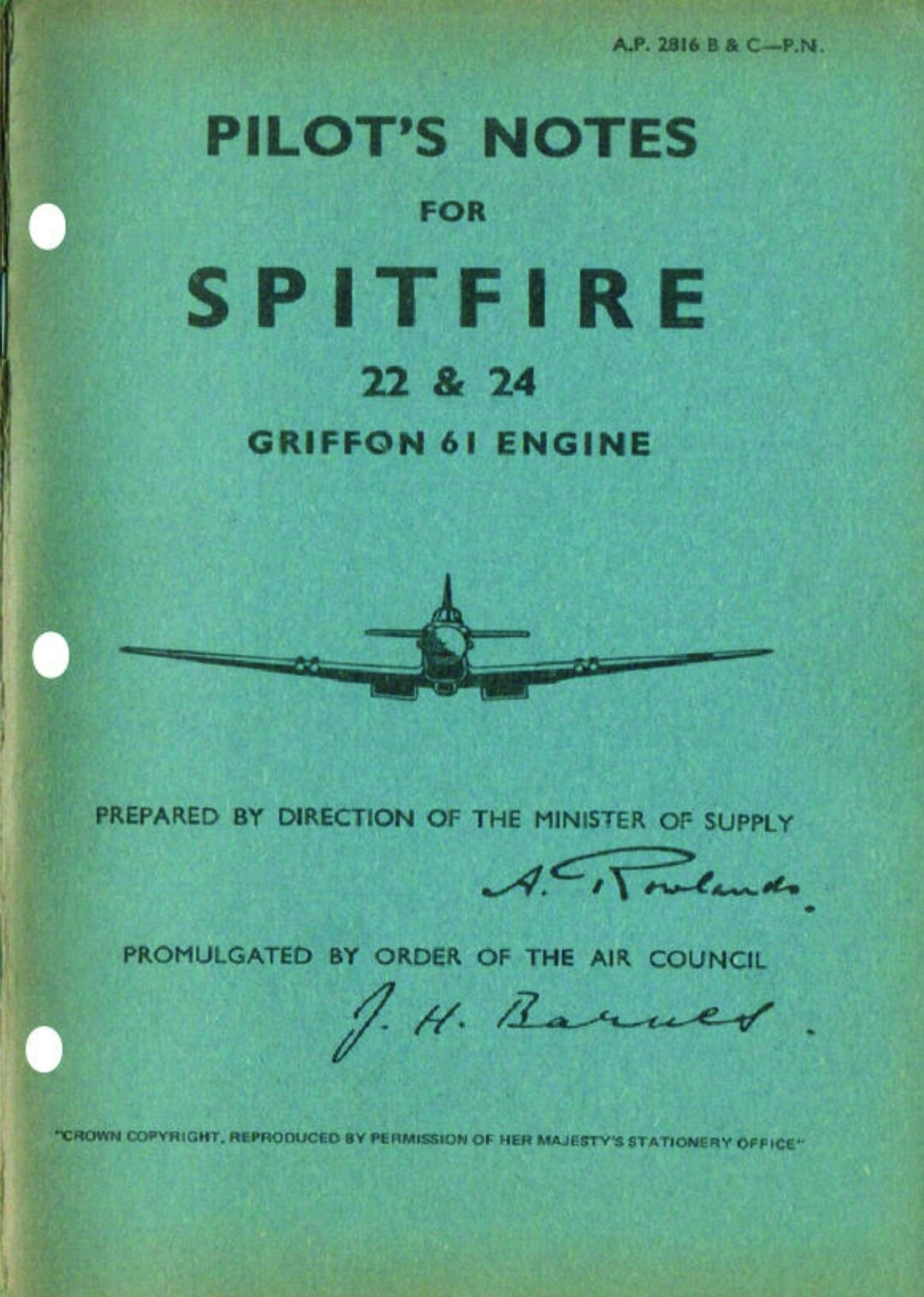 Spitfire 22 & 24 Pilots Notes: RAF Fighter/ Newly Printed Manual With ...