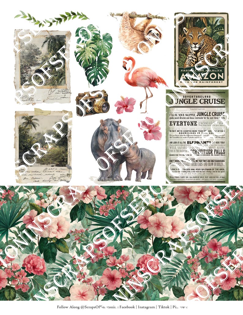Jungle Adventure Junk Journal Kit, Rainforest Digital Ephemera, Safari ...