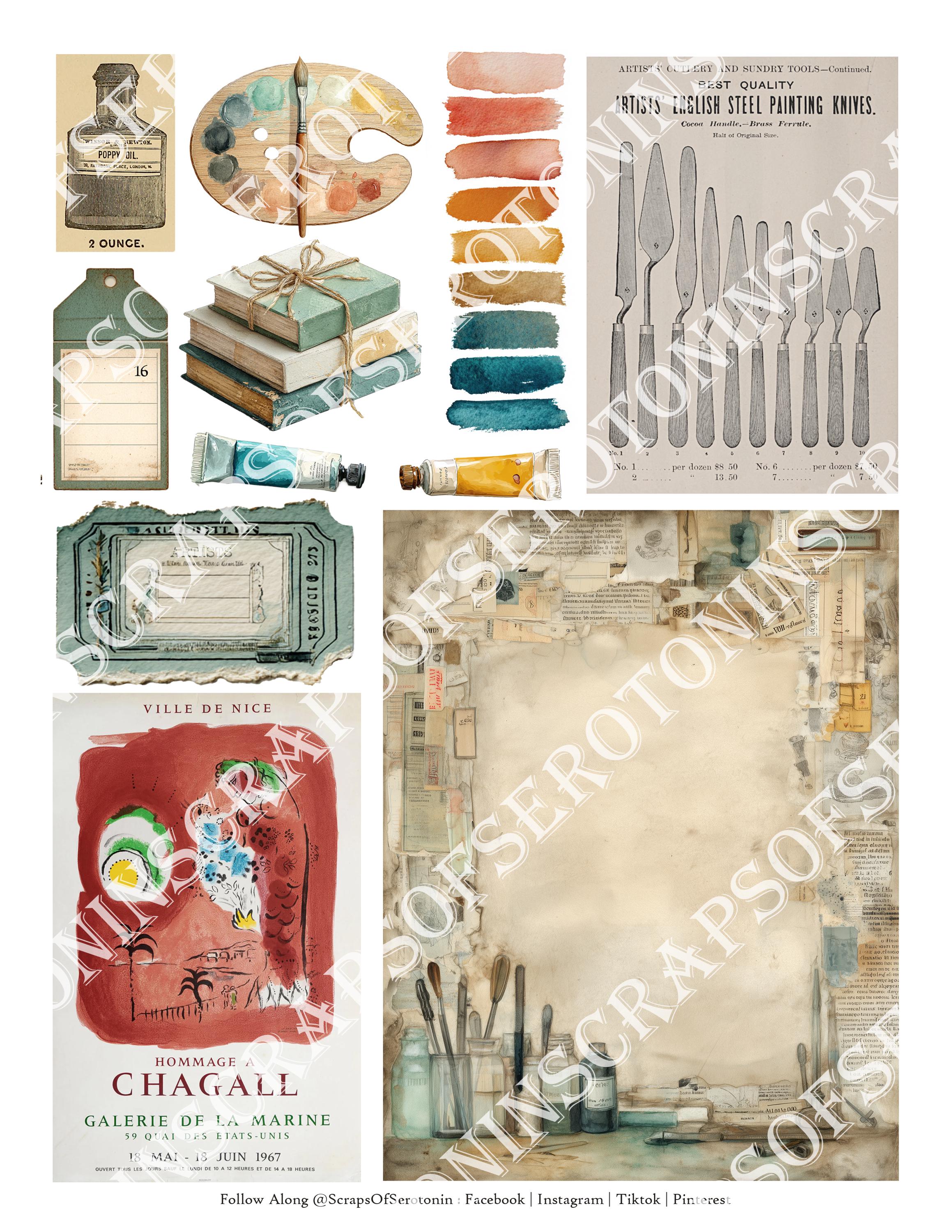 Artist Junk Journal Kit, Watercolor Painter Ephemera, Vintage Art ...