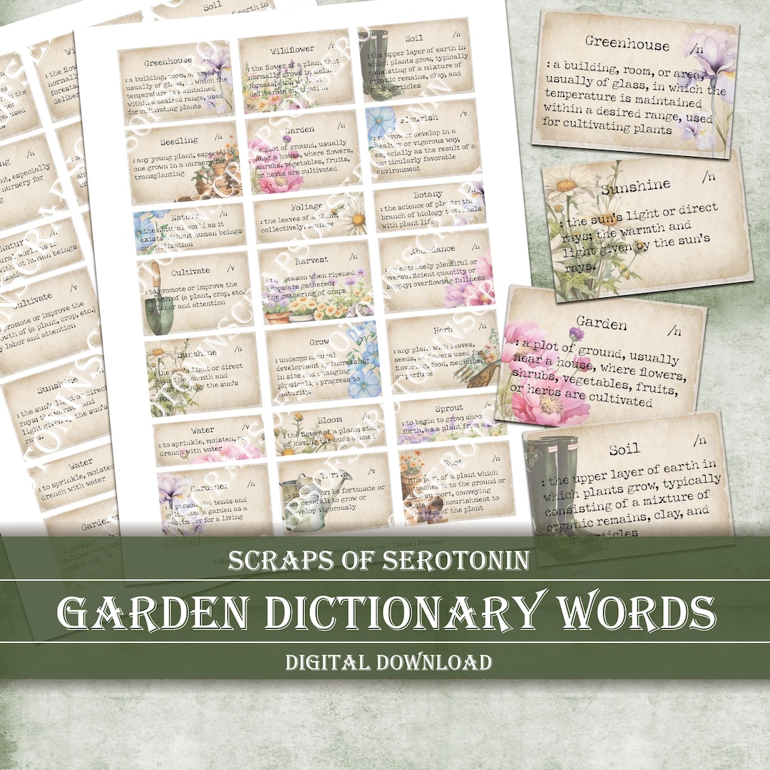 Digital Collage Sheet - Gardening Dictionary Words, Springtime Tags ...