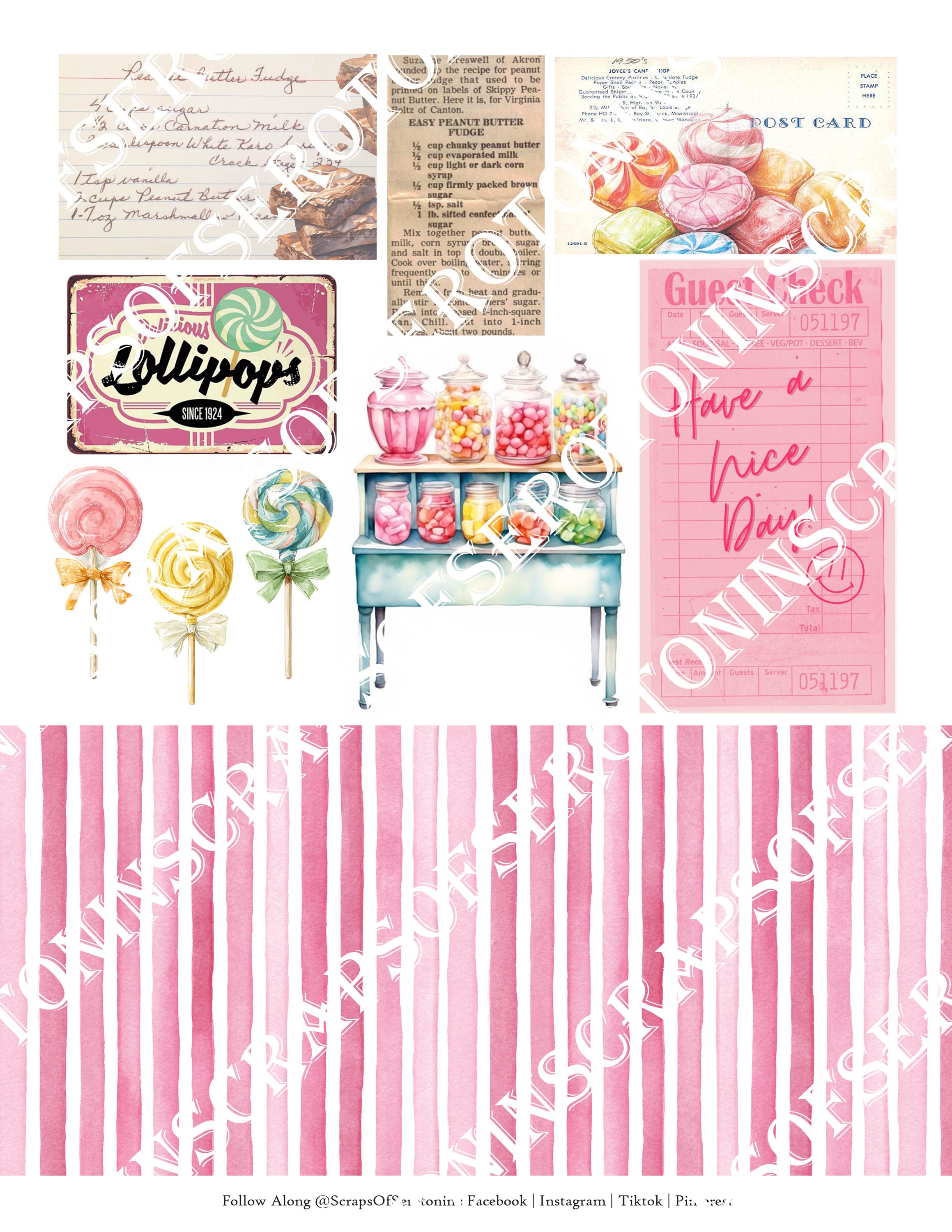 Candy Shop Junk Journal Kit, Sweet Treats Ephemera Pack, Retro Candy ...