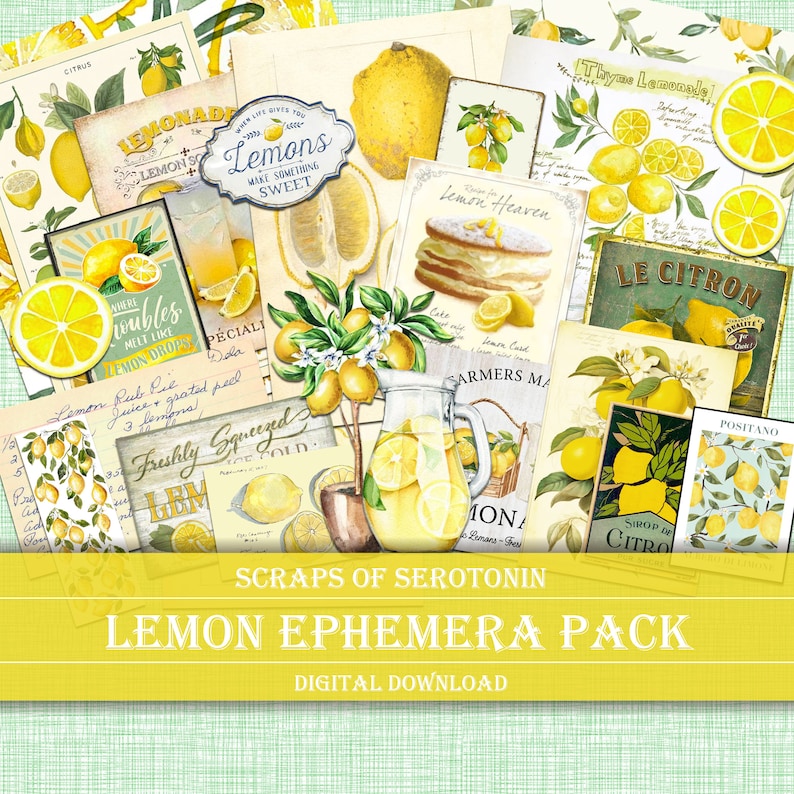 Junk Journal Ephemera, Lemon, Scrapbook Digital Download, Journaling ...