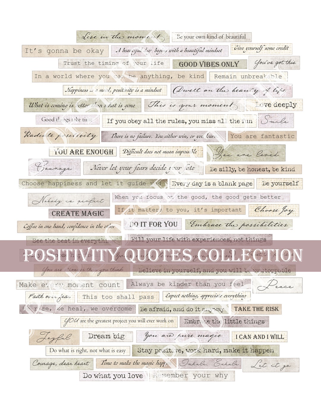 Collage Quote Sheet - Positivity, Junk Journal Supplies, Inspirational ...