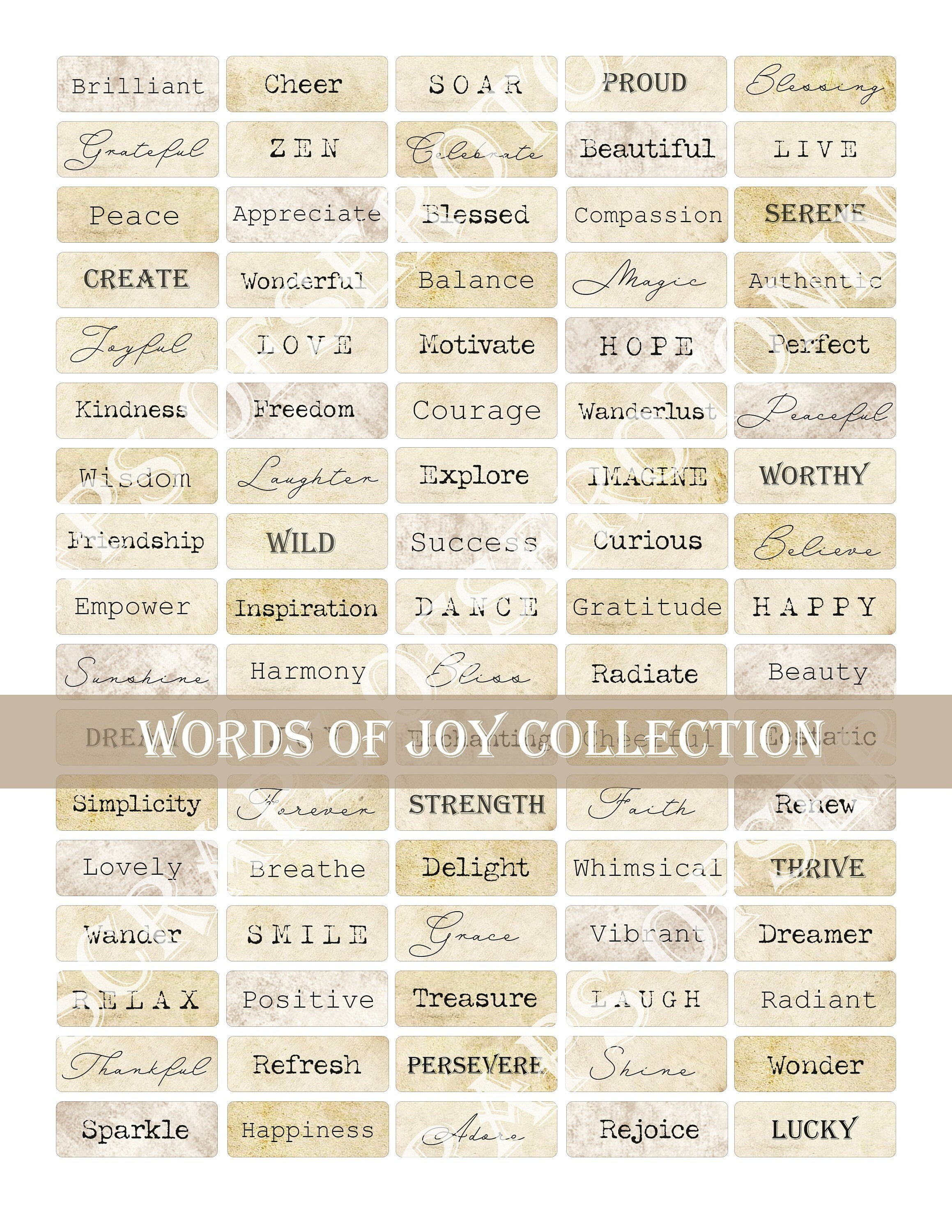 Collage Word Sheet, Positive Words, Journal Words, Inspirational, Junk ...