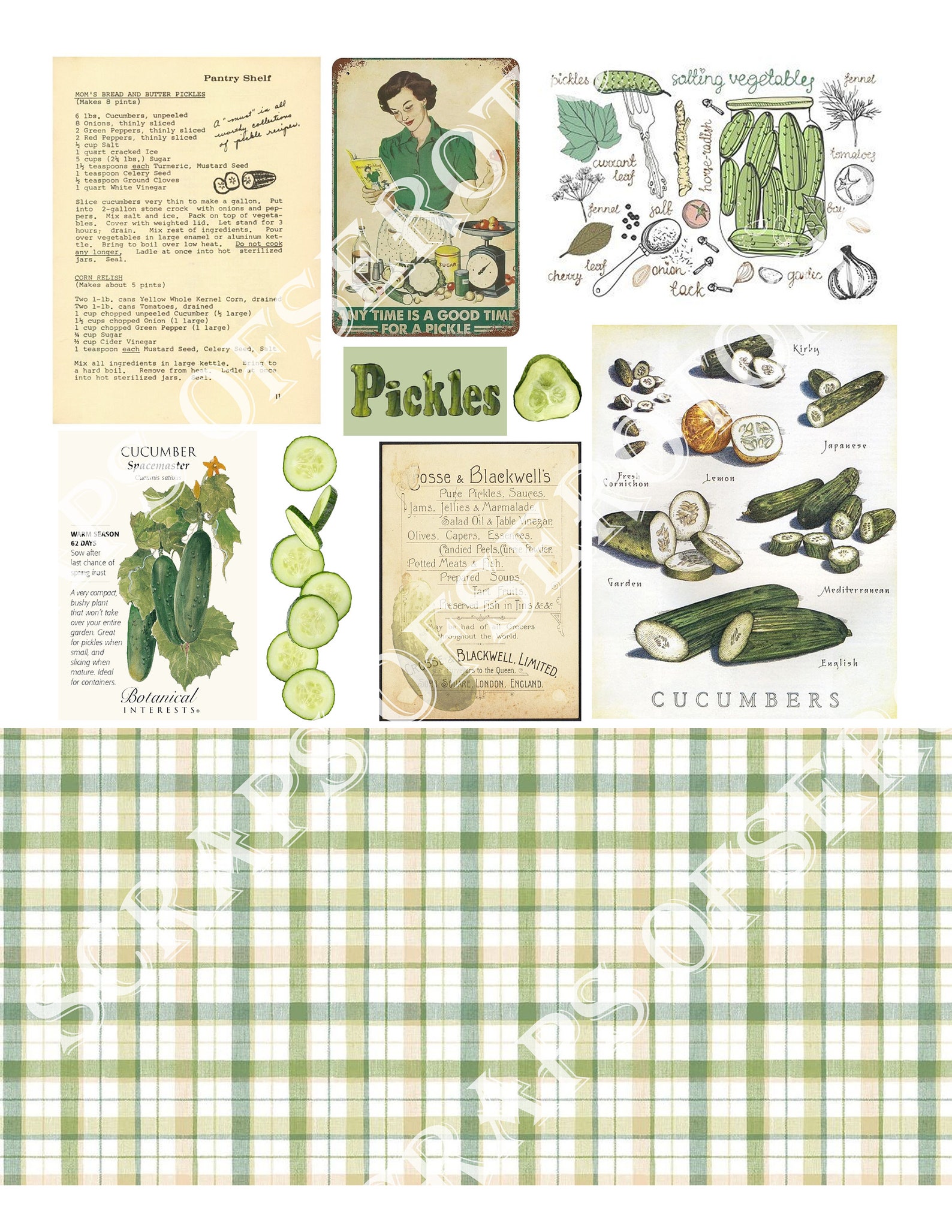 Junk Journal Ephemera, Pickle, Scrapbook Collage, Scrapbooking Digital ...