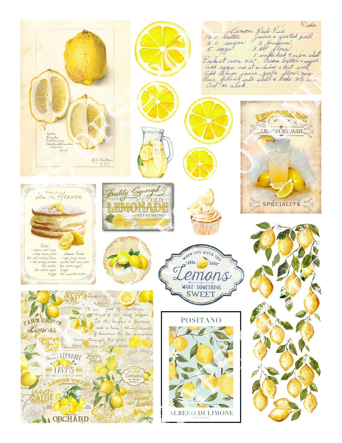 Junk Journal Ephemera, Lemon, Scrapbook Digital Download, Journaling ...