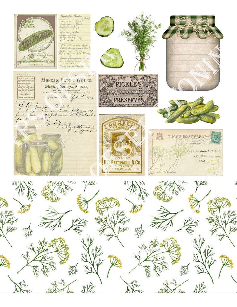 Junk Journal Ephemera, Pickle, Scrapbook Collage, Scrapbooking Digital ...