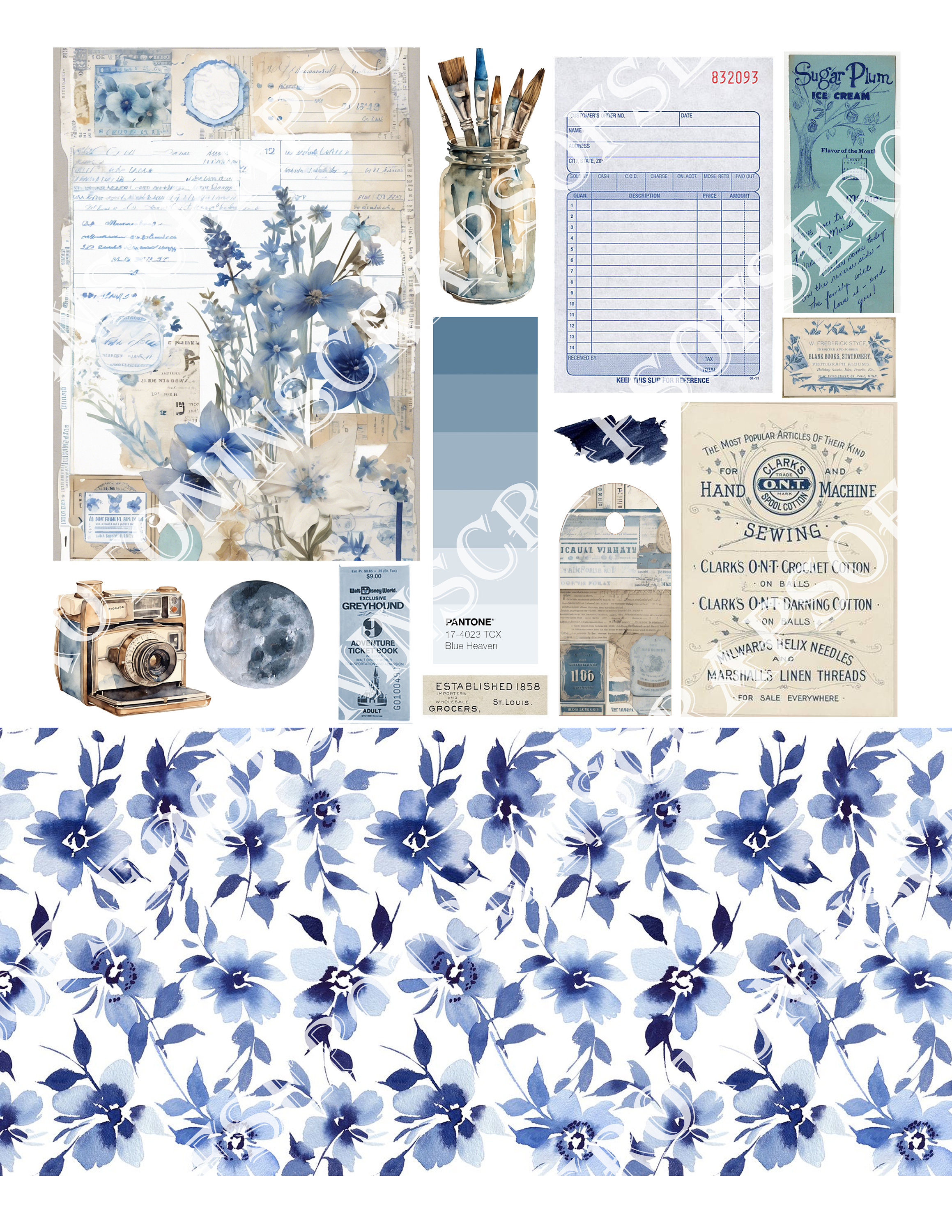 Junk Journal Ephemera, Blue Aesthetic, Scrapbook Digital Download ...