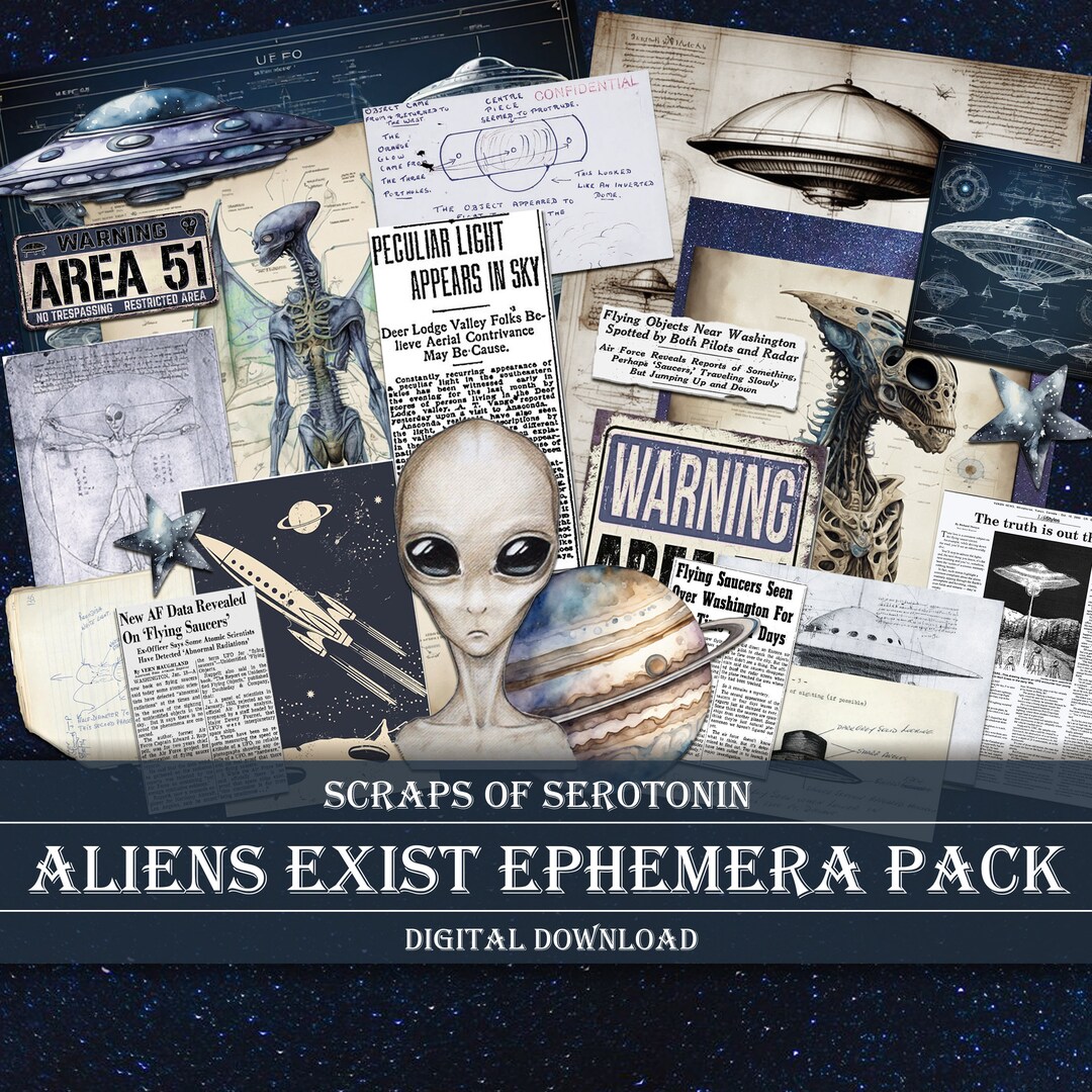 Junk Journal Ephemera, Aliens, Scrapbook Digital Download, Journaling ...