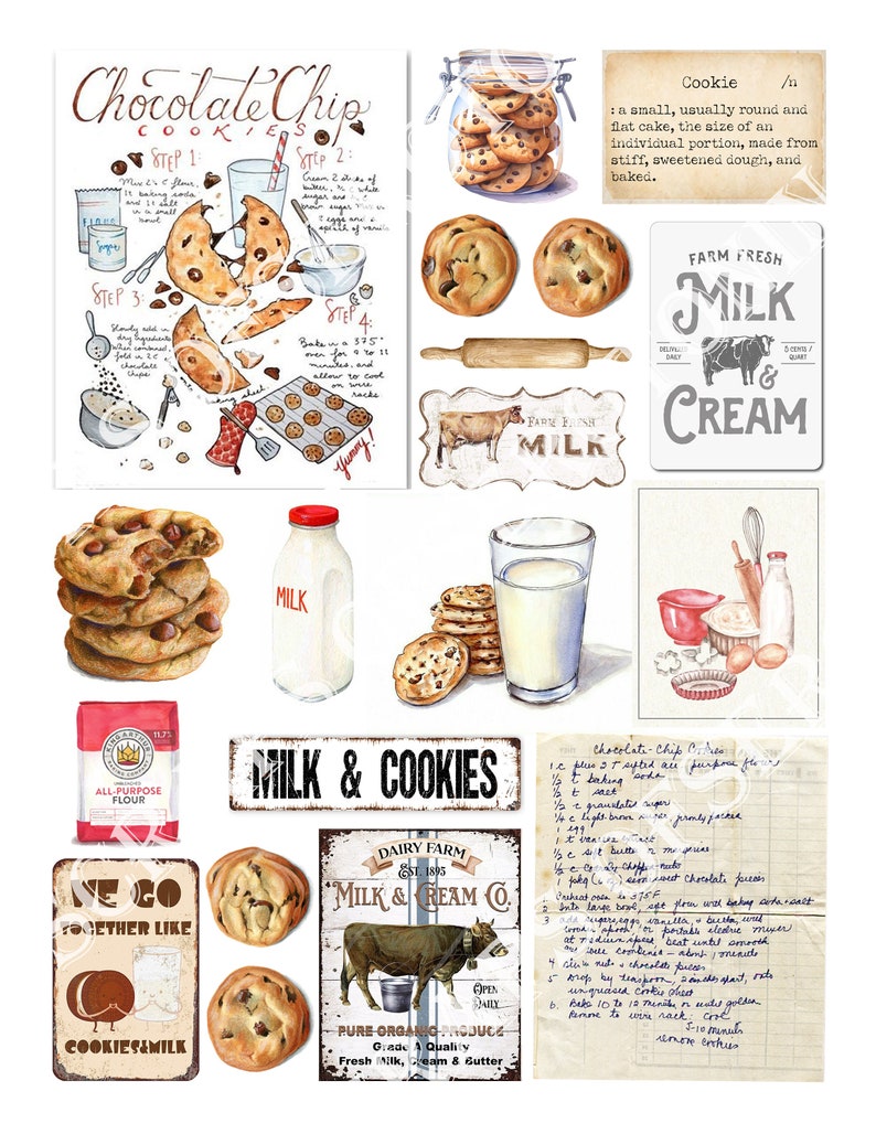 Junk Journal Ephemera, Milk and Cookies - Etsy