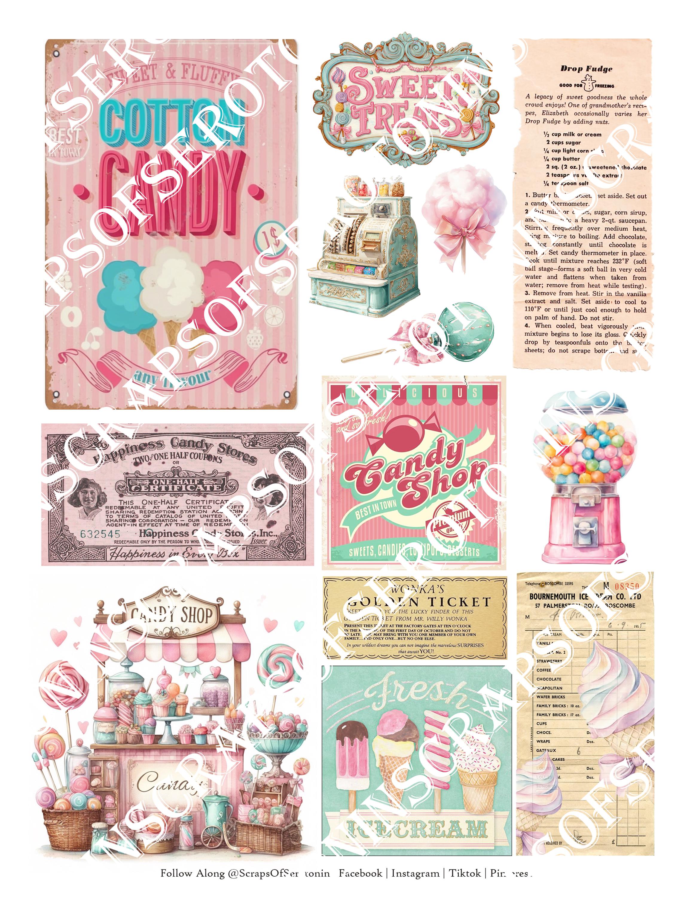 Candy Shop Junk Journal Kit, Sweet Treats Ephemera Pack, Retro Candy ...