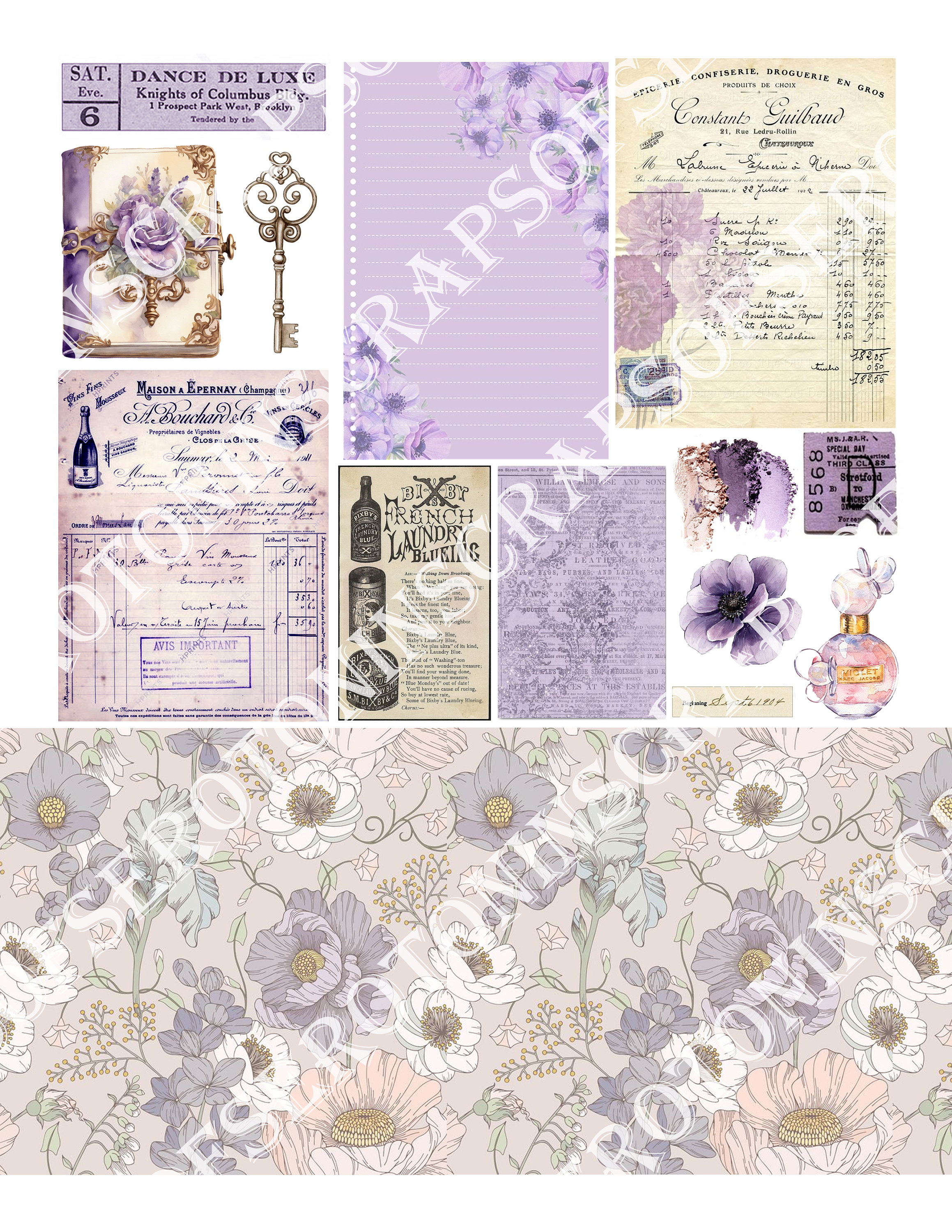 Junk Journal Ephemera, Purple Aesthetic, Scrapbook Digital Download ...