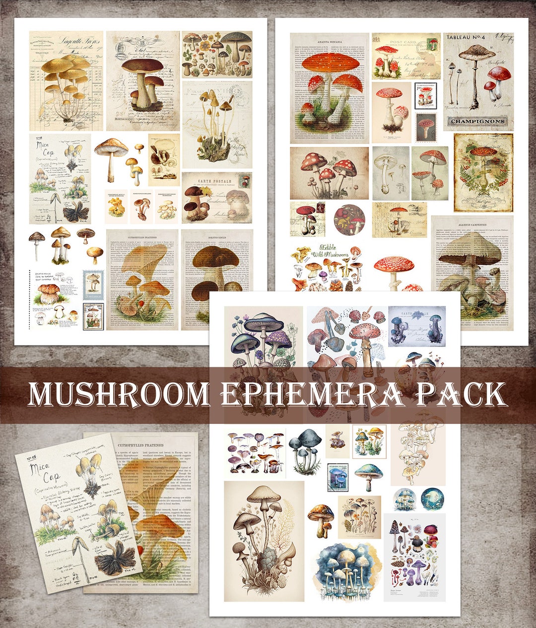 Junk Journal Ephemera, Mushroom, Scrapbook Digital Download, Journaling ...