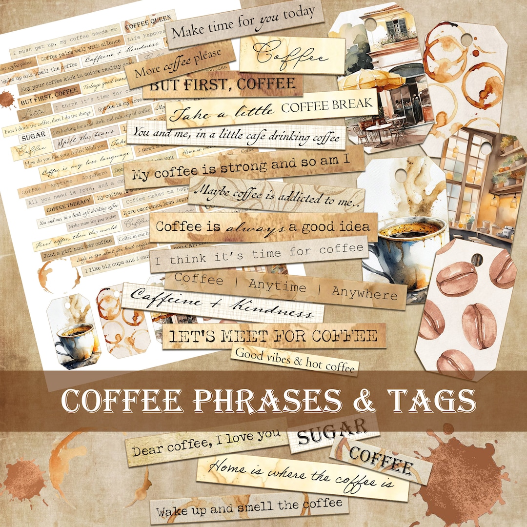 Digital Collage Sheet - Coffee Words and Phrases, Inspirational ...