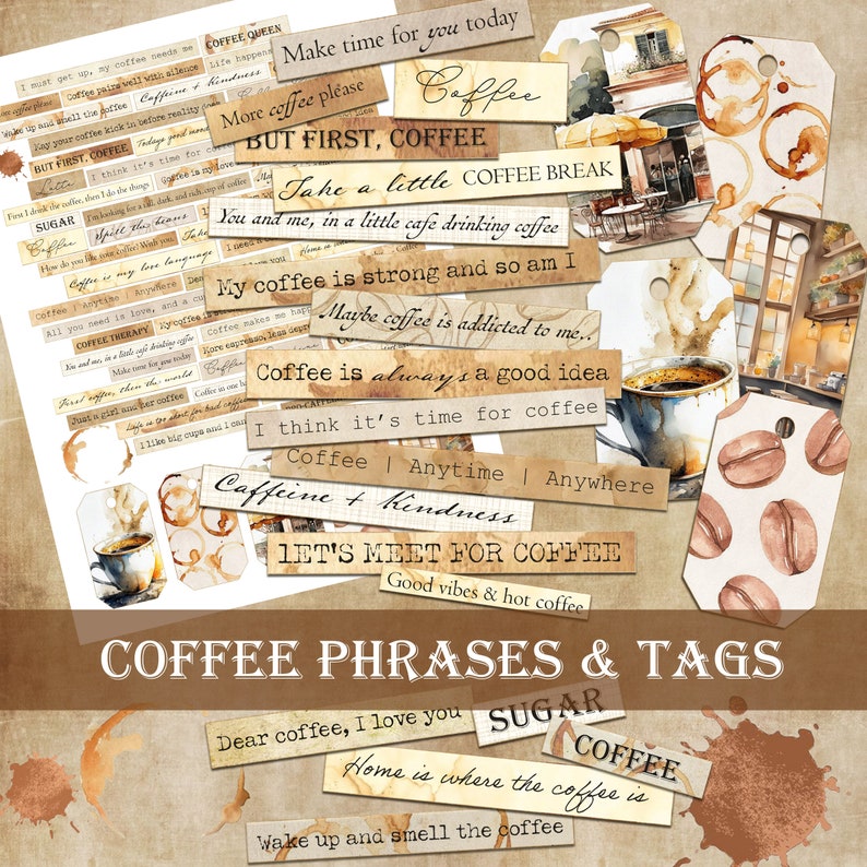 Digital Collage Sheet - Coffee Words and Phrases, Inspirational ...