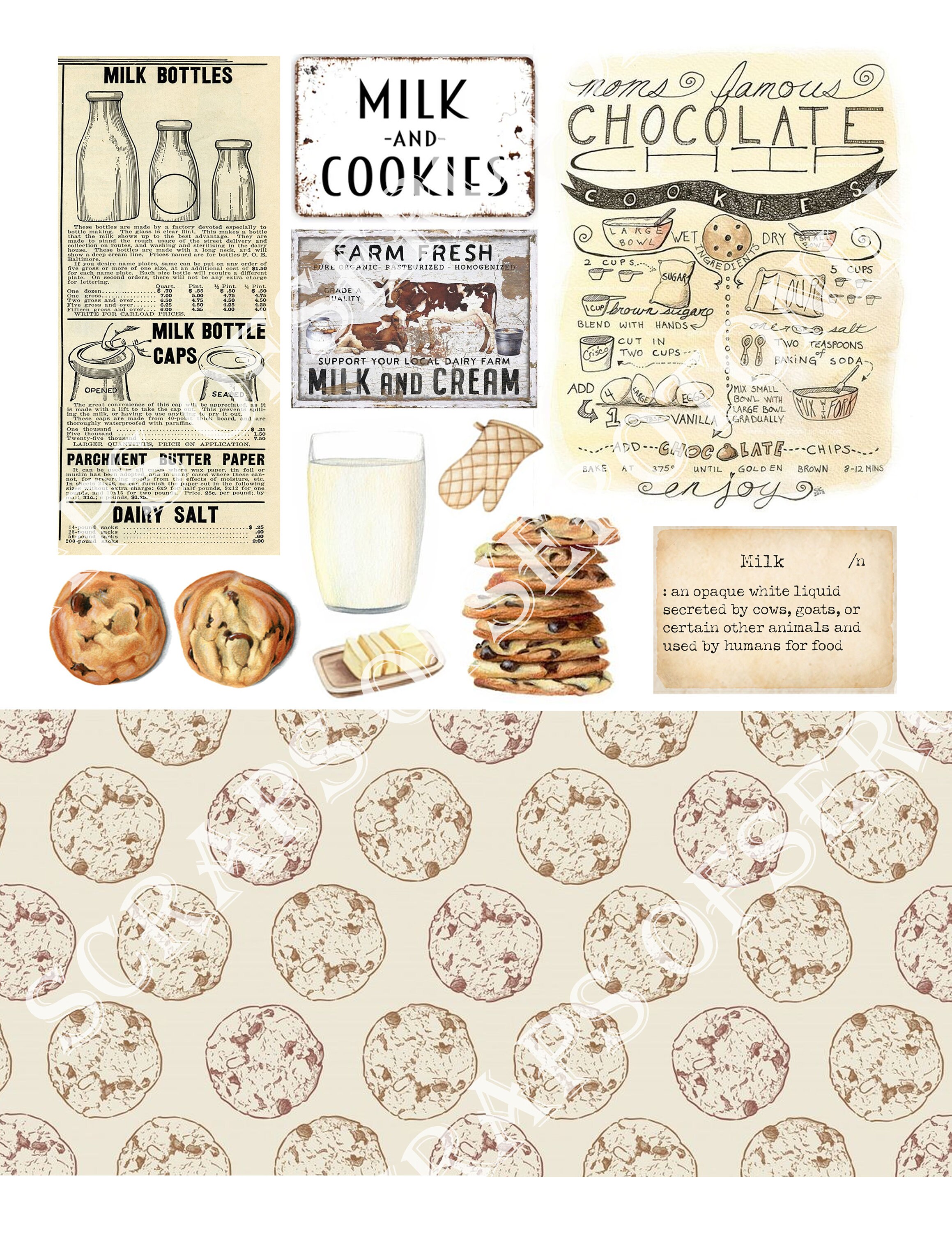 Junk Journal Ephemera, Milk and Cookies - Etsy