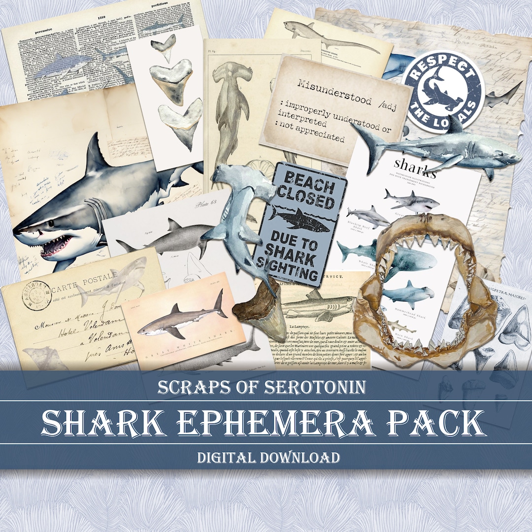 Junk Journal Ephemera, Shark, Collage, Scrapbooking Digital Download ...