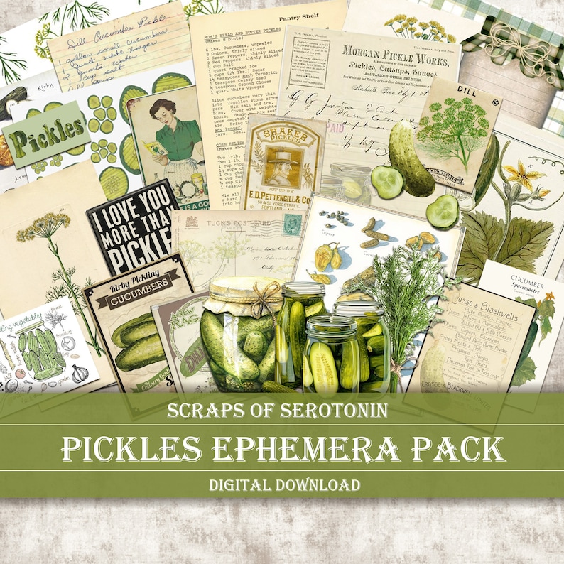 Junk Journal Ephemera, Pickle, Scrapbook Collage, Scrapbooking Digital ...