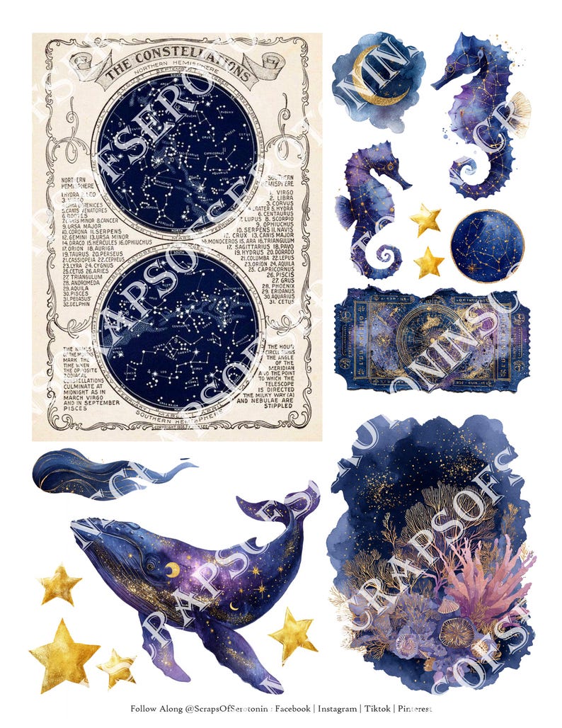 Celestial Sea Junk Journal Kit, Printable Ephemera, Ocean Astrology ...