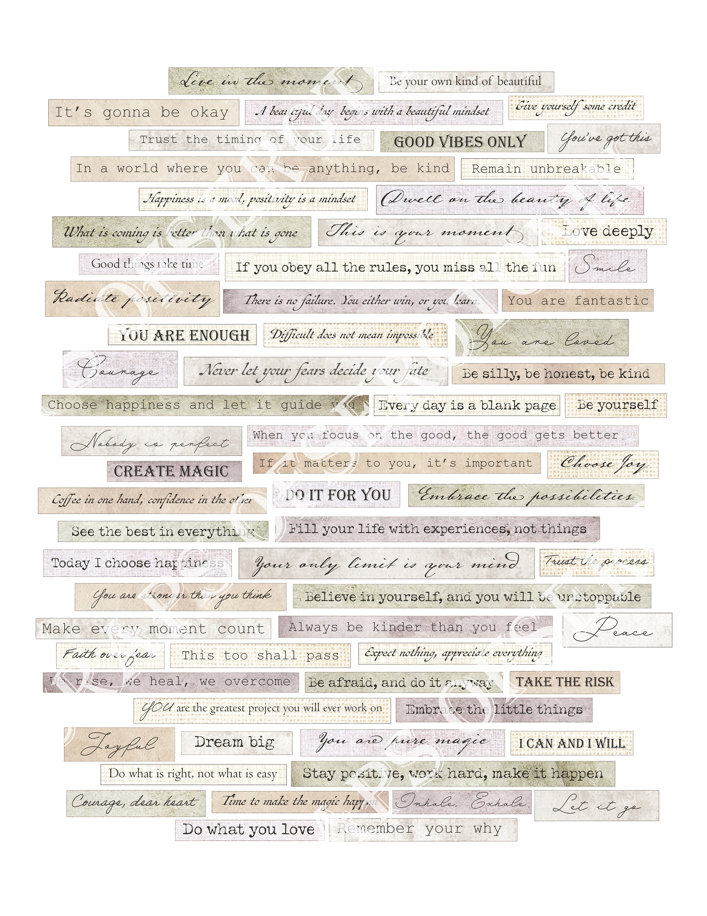 Collage Quote Sheet - Positivity, Junk Journal Supplies, Inspirational ...