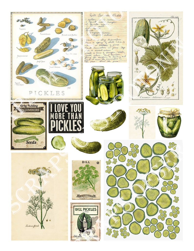 Junk Journal Ephemera, Pickle, Scrapbook Collage, Scrapbooking Digital ...