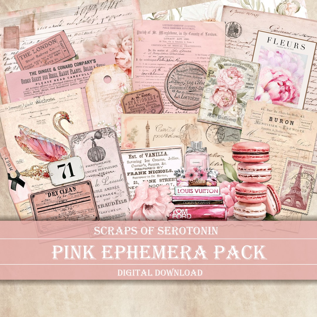 Junk Journal Ephemera, Pink Aesthetic, Scrapbook Digital Download ...