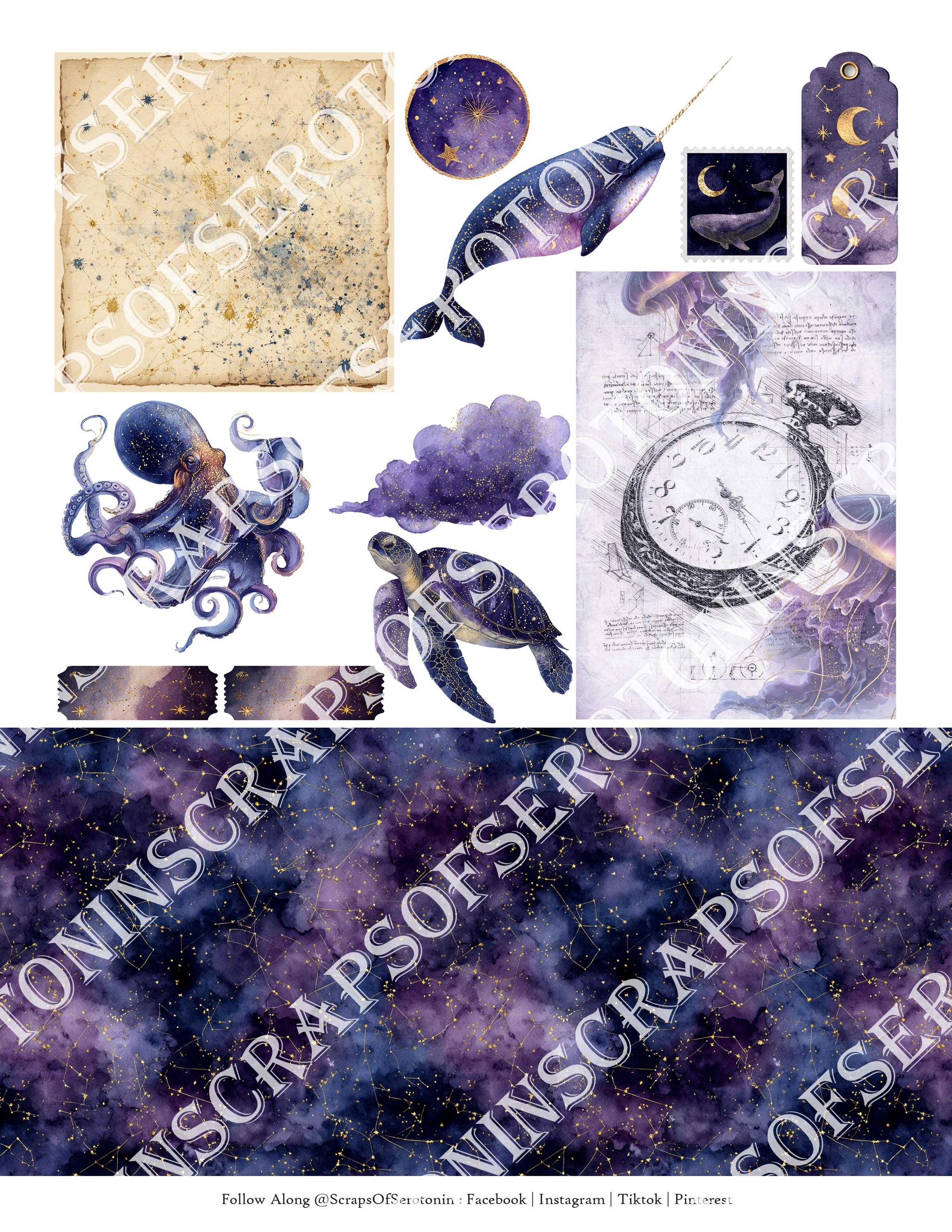 Celestial Sea Junk Journal Kit, Printable Ephemera, Ocean Astrology ...