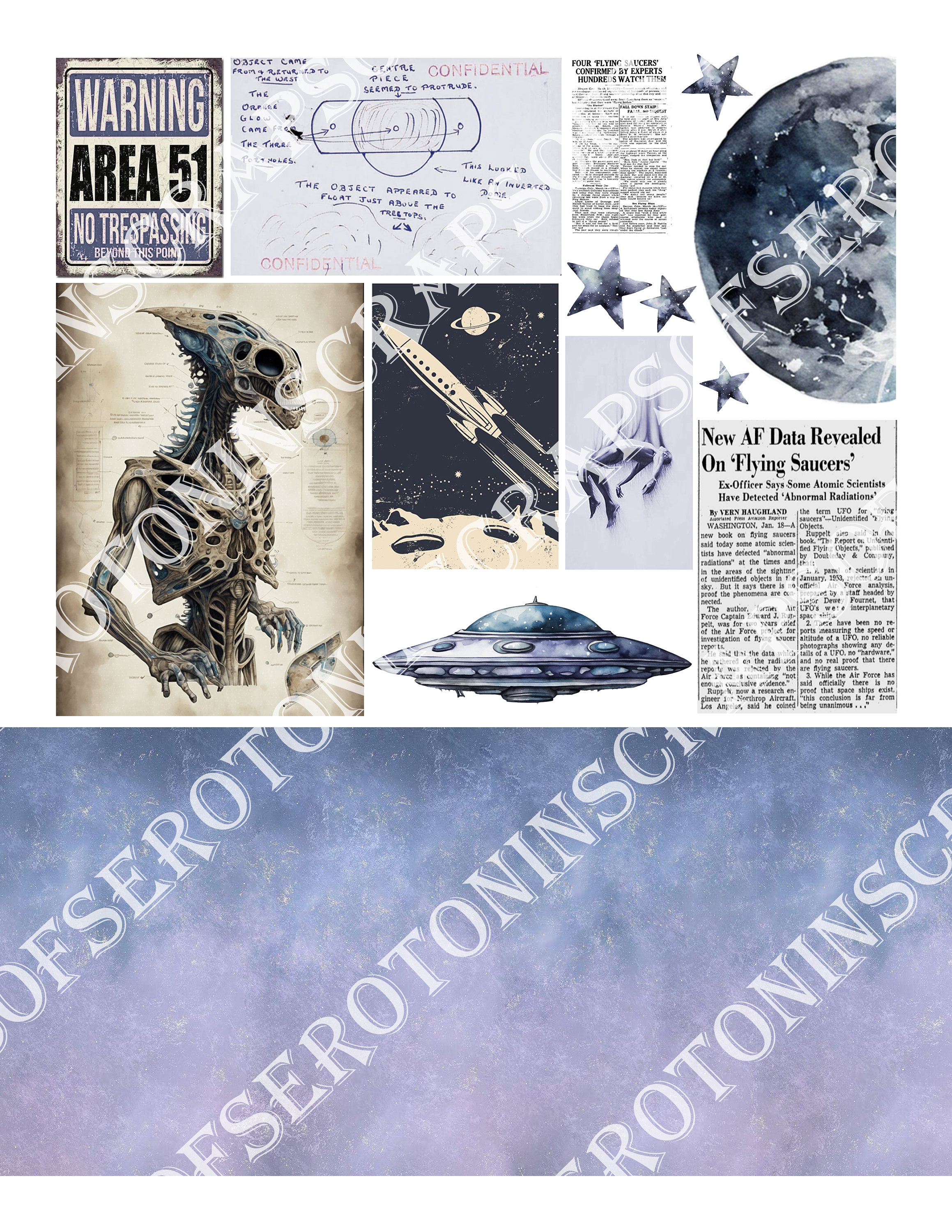 Junk Journal Ephemera, Aliens, Scrapbook Digital Download, Journaling ...