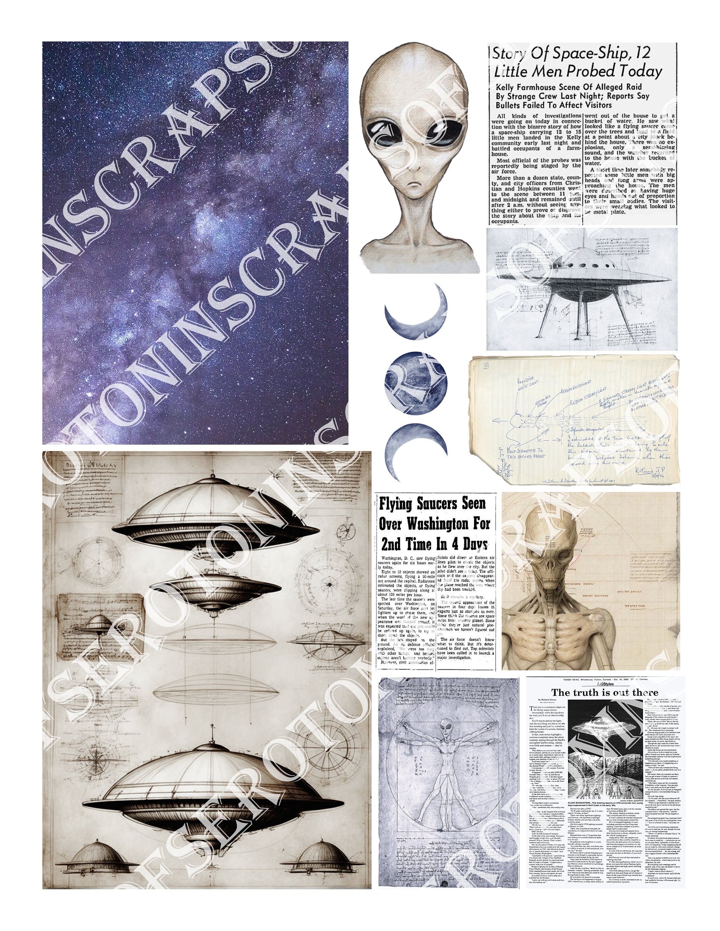 Junk Journal Ephemera, Aliens, Scrapbook Digital Download, Journaling ...