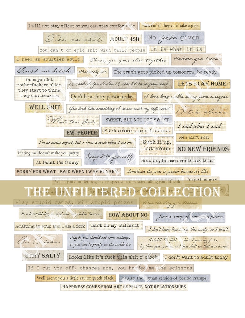 Collage Quote Sheet - the Unfiltered Collection - Etsy