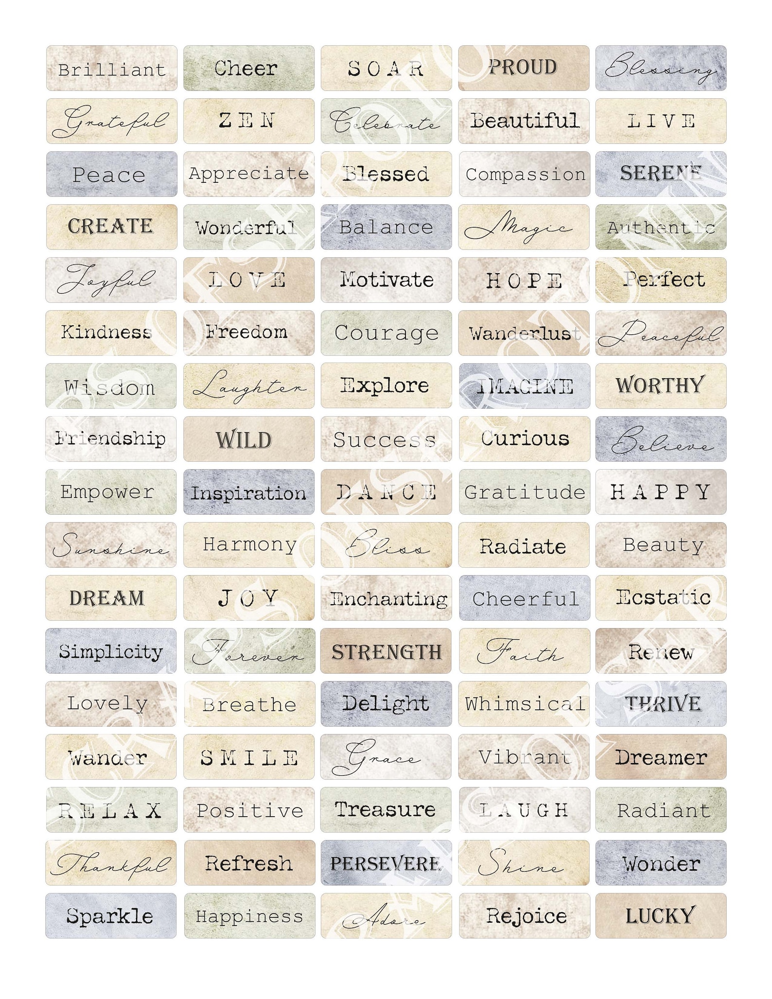 Collage Word Sheet, Positive Words, Journal Words, Inspirational, Junk ...