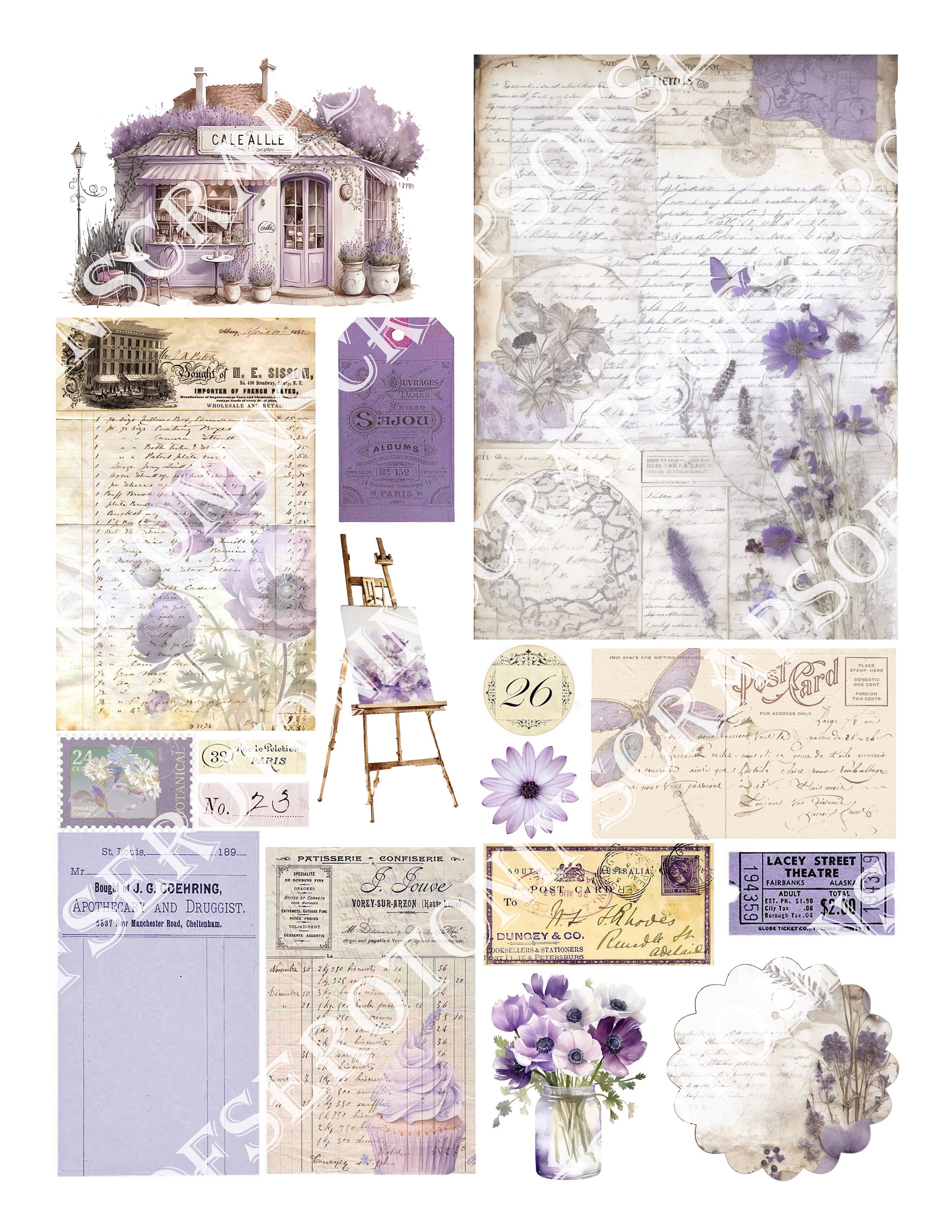 Junk Journal Ephemera, Purple Aesthetic, Scrapbook Digital Download ...