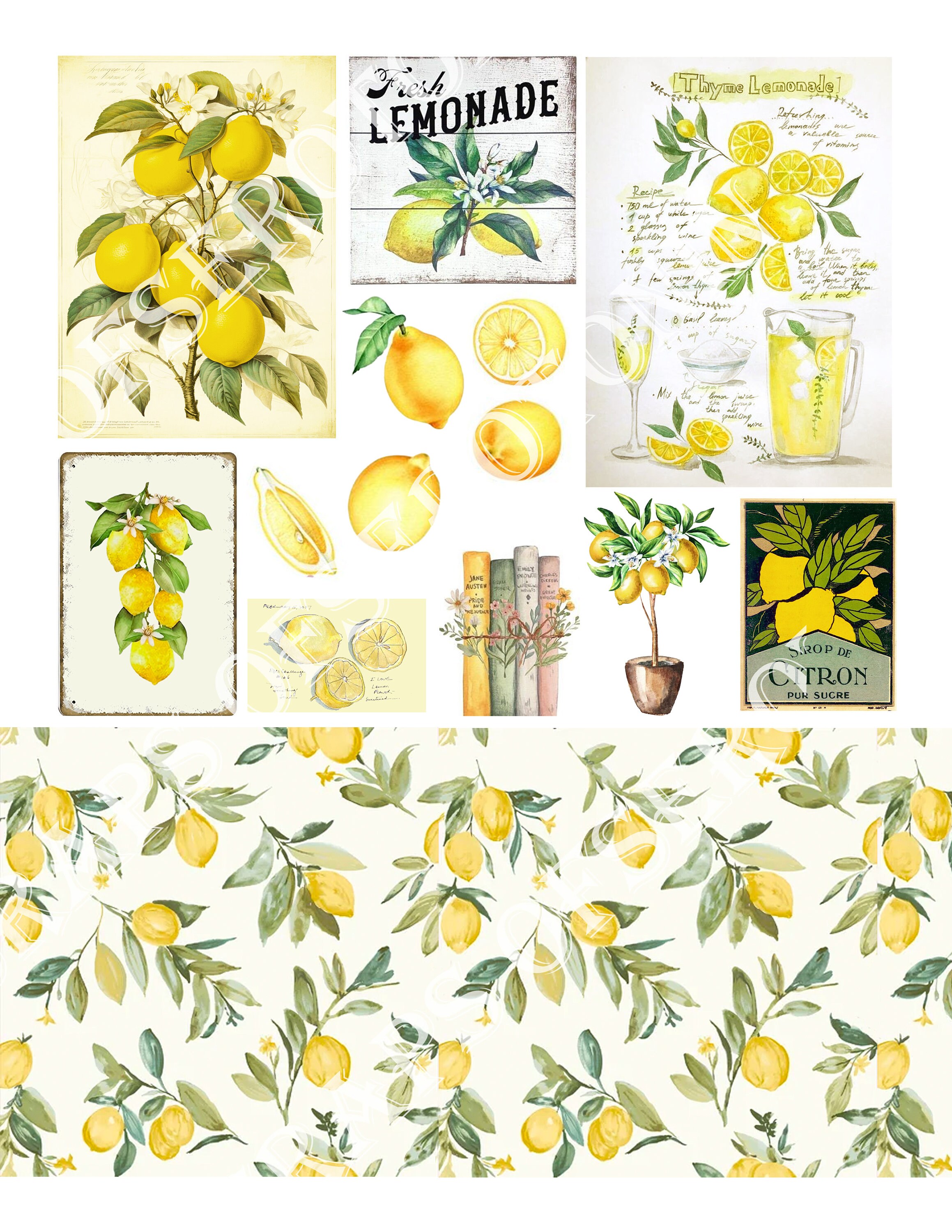 Junk Journal Ephemera, Lemon, Scrapbook Digital Download, Journaling ...