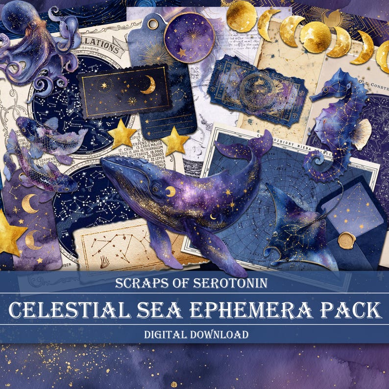 Celestial Sea Junk Journal Kit, Printable Ephemera, Ocean Astrology ...