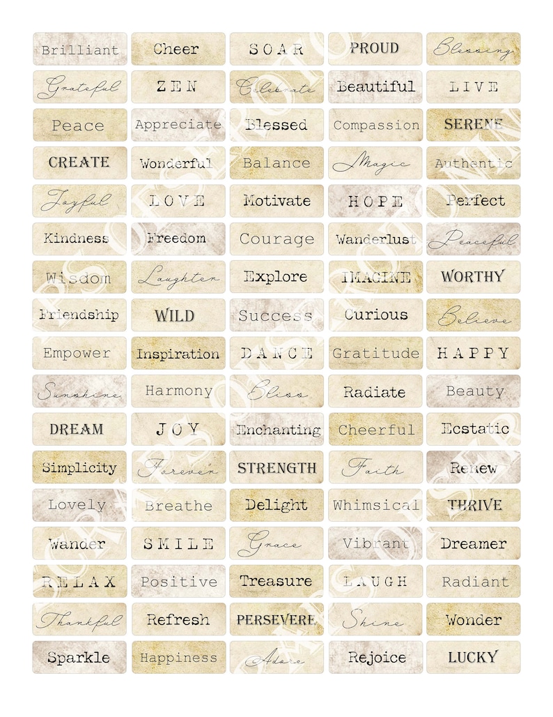 Collage Word Sheet, Positive Words, Journal Words, Inspirational, Junk ...