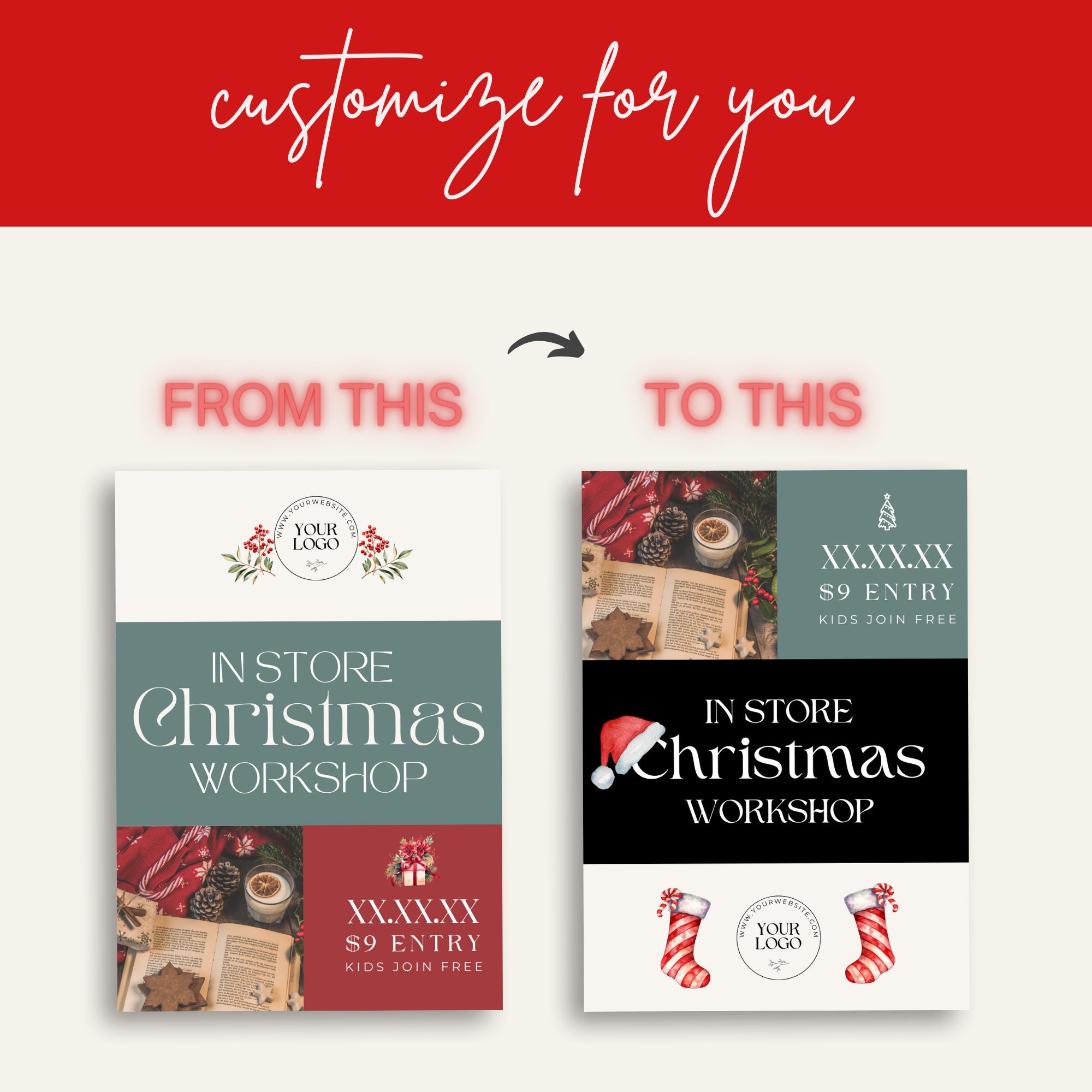 Christmas Sign Bundle Canva Template Holiday Business Hours Gift Return ...