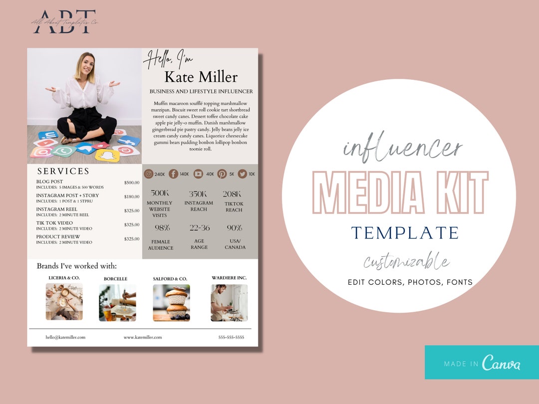 One Page Media Kit for Influencers Instagram Media Kit Media Kit Canva ...