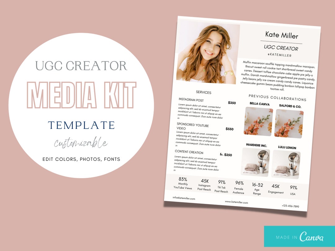 UGC Creator Media Kit UGC Creator Template Influencer Media Kit Blogger Media Kit Content ...