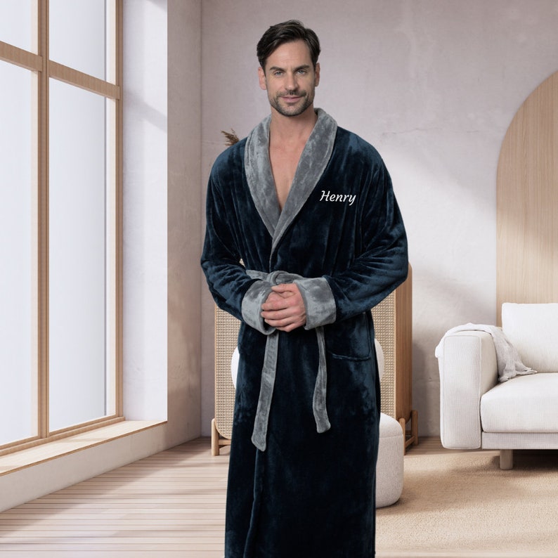 Personalized Plush Shawl Robe for Men: Custom Embroidery Fleece ...