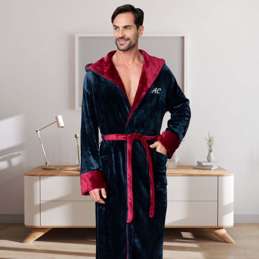 Men Personalized Plush Hooded Robe: Monogrammed Fleece Spa Bathrobe - Etsy