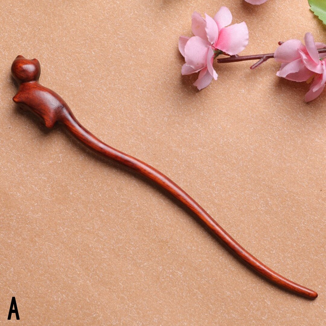 Kawaii Cat Hairpin, Rabbit Hair Stick, Red Sandalwood Hairpin, Chinese ...