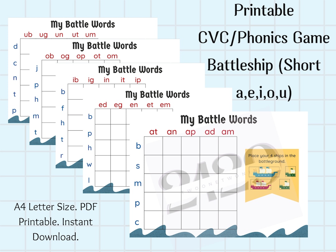 Printable CVC / Phonics Game Battleship short Aeiou - Etsy UK