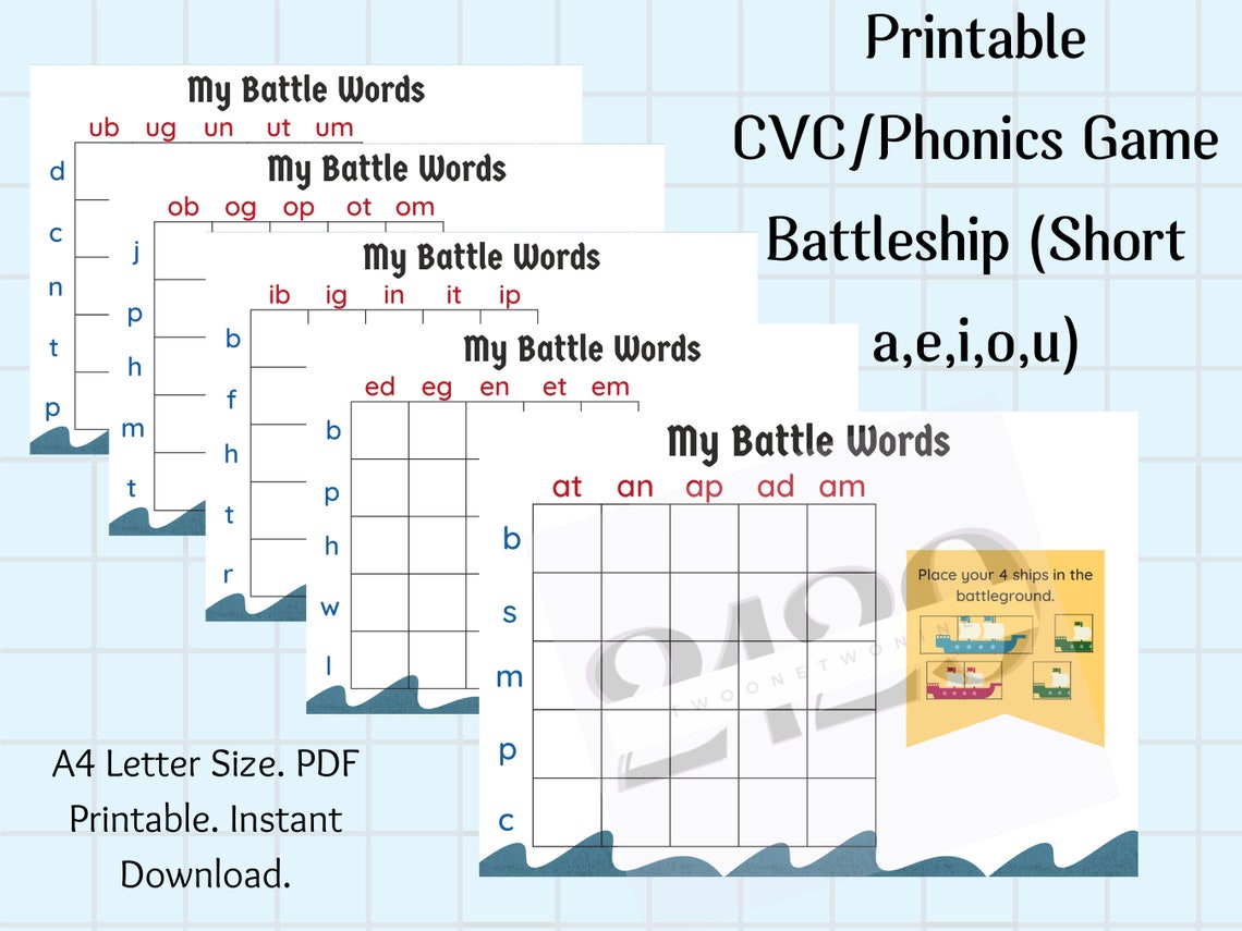 Printable CVC / Phonics Game Battleship short Aeiou - Etsy UK