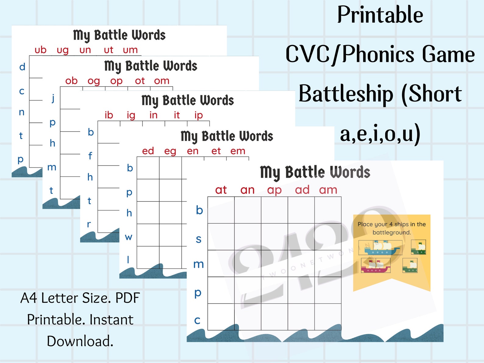 Printable CVC / Phonics Game Battleship short Aeiou - Etsy UK