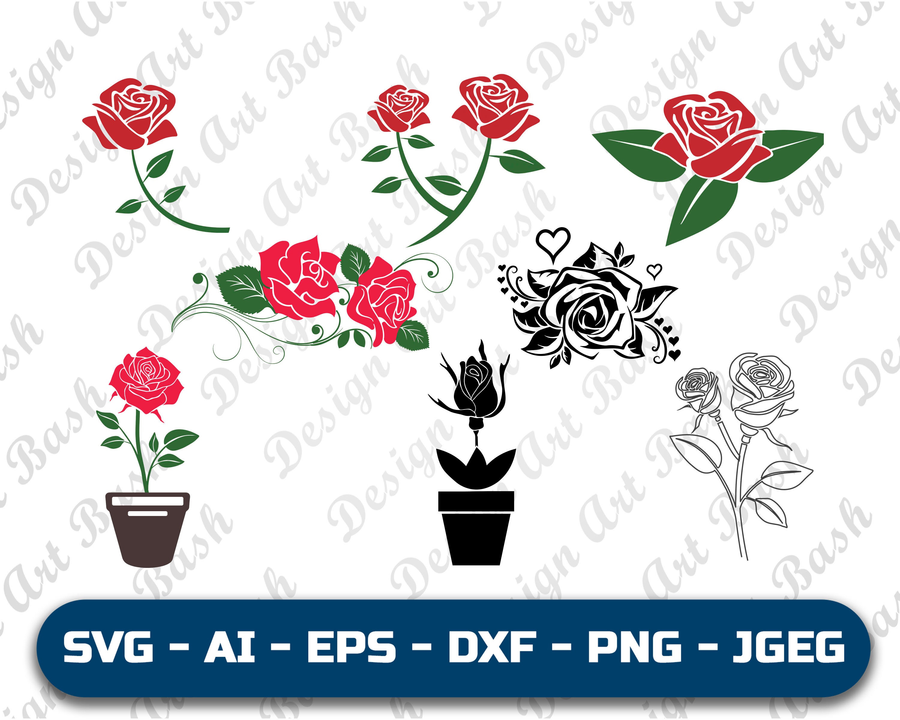 Rose Svg Bundle Rose SVG Designs Rose Tattoo Svg Png Dxf - Etsy