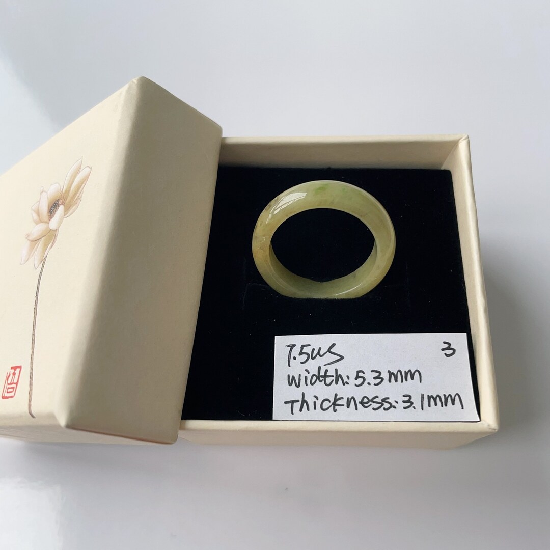 7.5US Brown Green Jade Ring Natural Burmese Jadeite Authentic Grade A ...